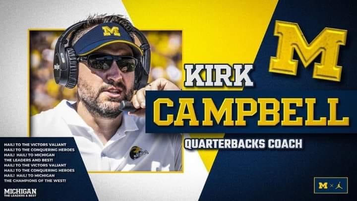 Kirk Campbell 2023 QB Coach For The Michigan Wolverines Football Team ...